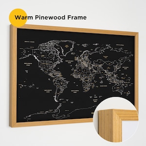 Mini World Map Push Pin Canvas, Framed Travel Tracker Pin Board to Mark ...