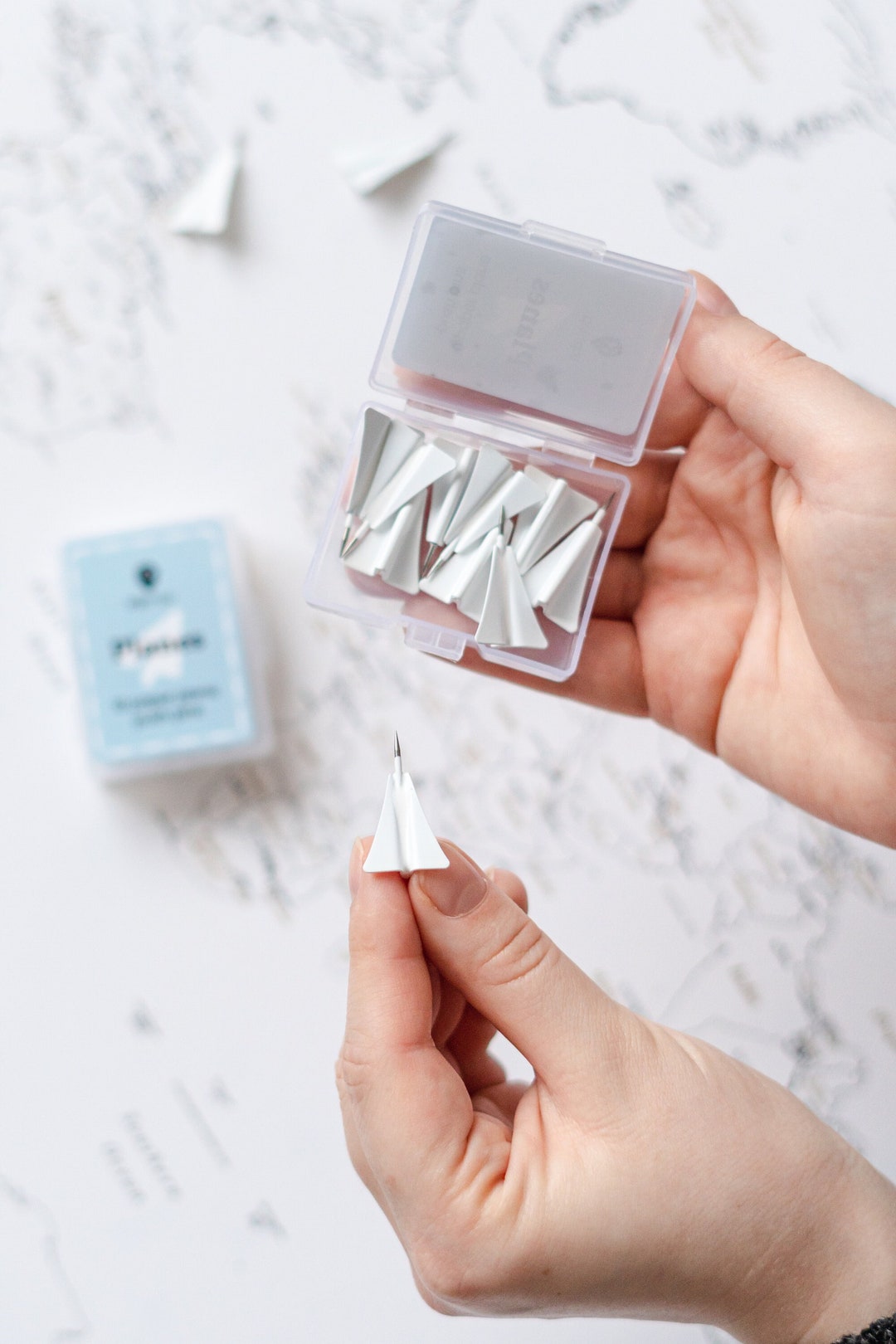 Paper Plane Map Push Pins - White Tacks With Stainless Point - Marking ...