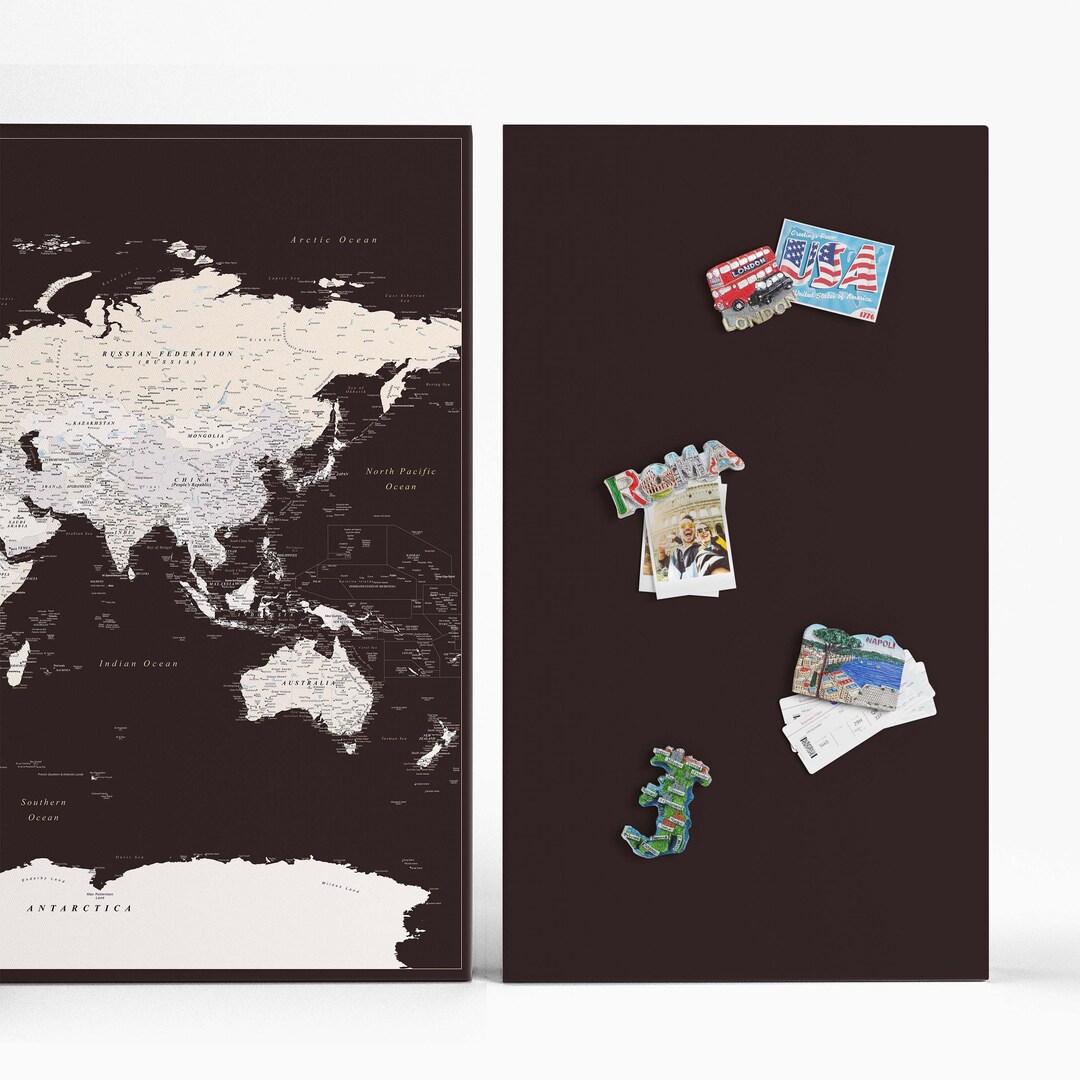 Linen Office Magnetic Board or Pin Board, Dark Brown Travel Magnet ...