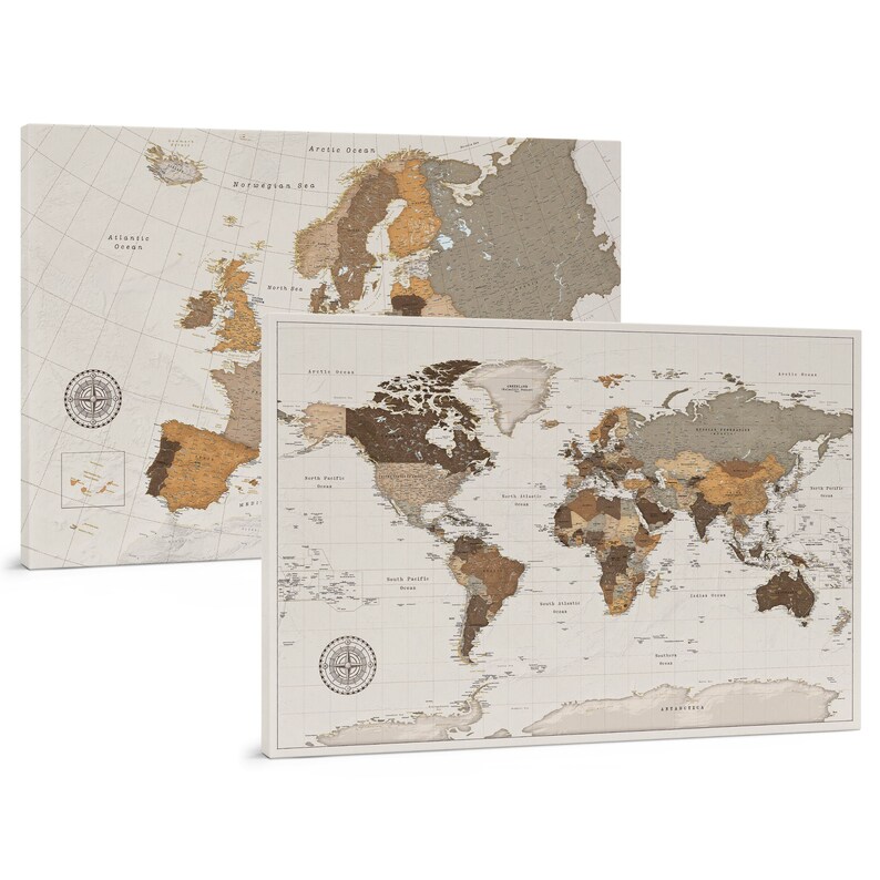 Push Pin Europe & World Map Set Places Visited Pin Board to - Etsy