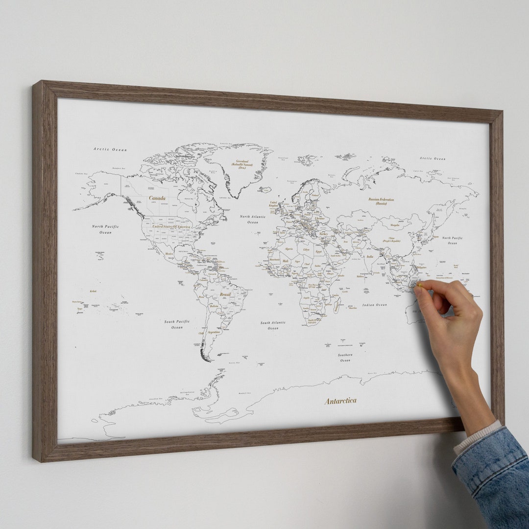 Push Pin Mini World Travel Map Canvas, Framed Small Pin Board to Mark ...