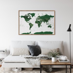 Forest Green World Map Poster - Accurate Giant Wall Map Print ...
