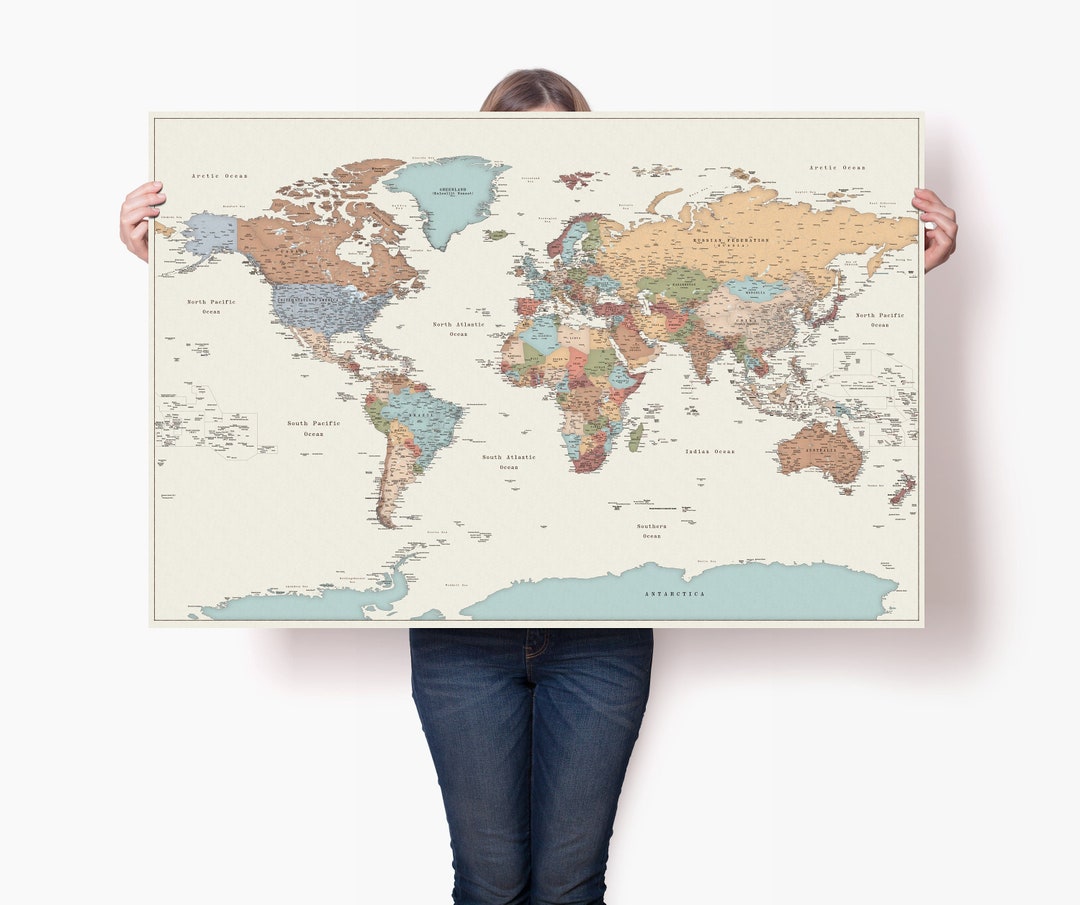 Accurate World Map Poster - Large Wall Travel Map Print - Detailed ...