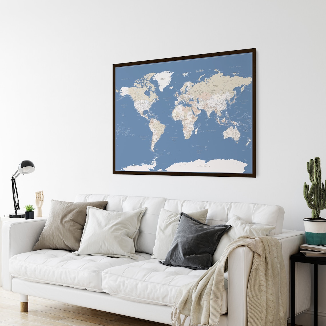 Accurate World Map Poster Blue Big Wall Map Print Detailed - Etsy