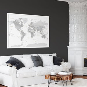 Grey World Map Poster - Large DIY Push Pin Travel Map - High Detailed ...