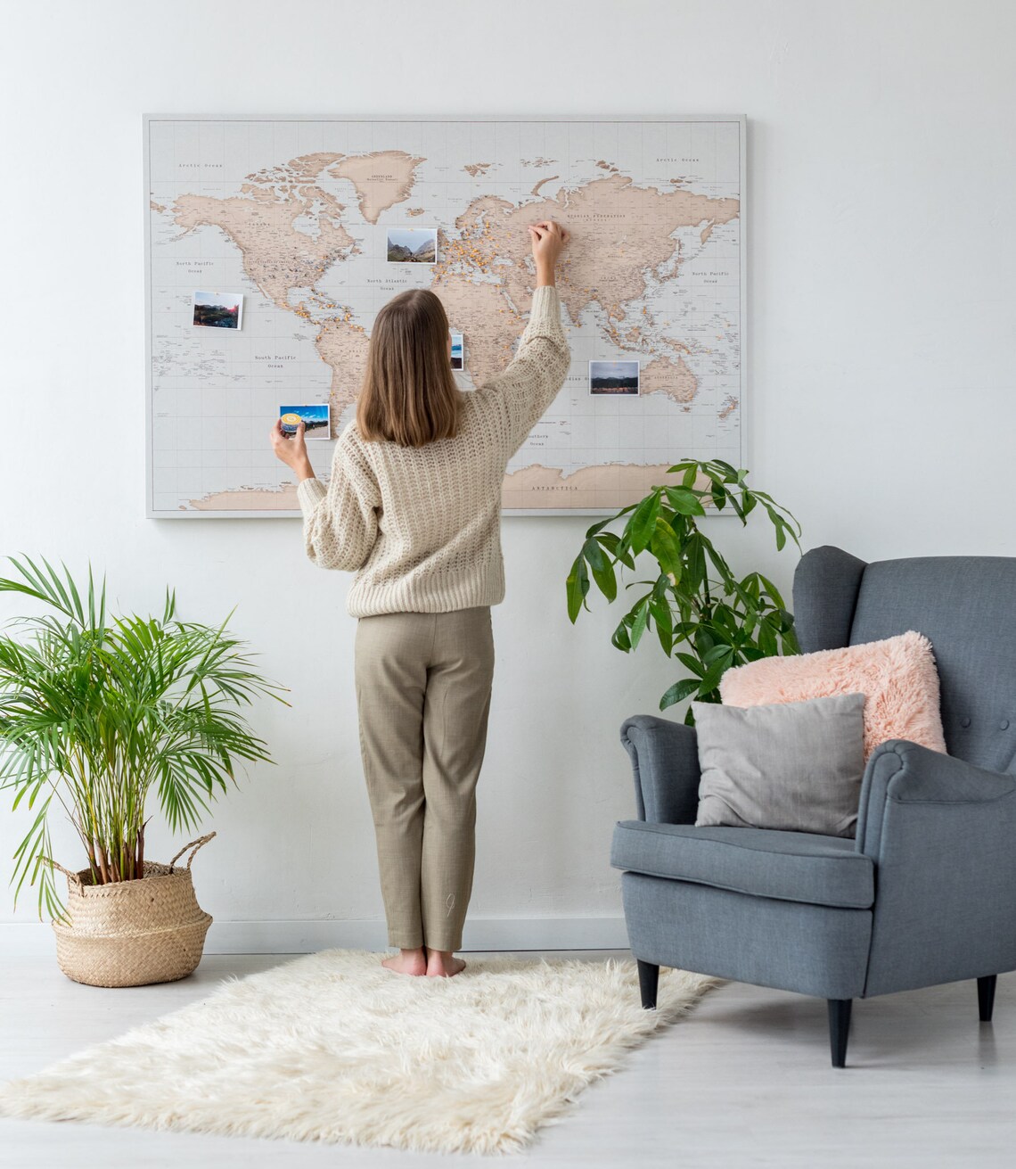 Places I've Been Map Push Pin World Map Wall Art - Etsy