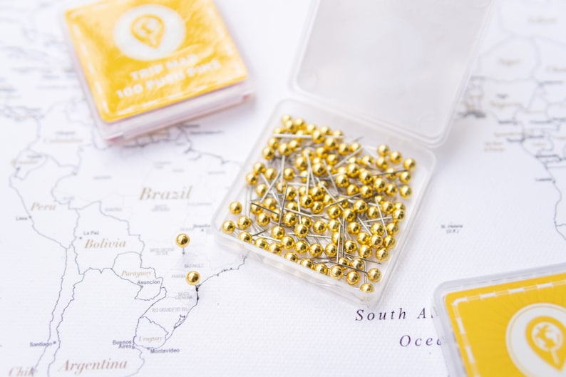Map Push Pins Gold Round Head Tacks With Stainless Point - Etsy