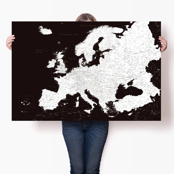 Europe Black and White Map - Etsy