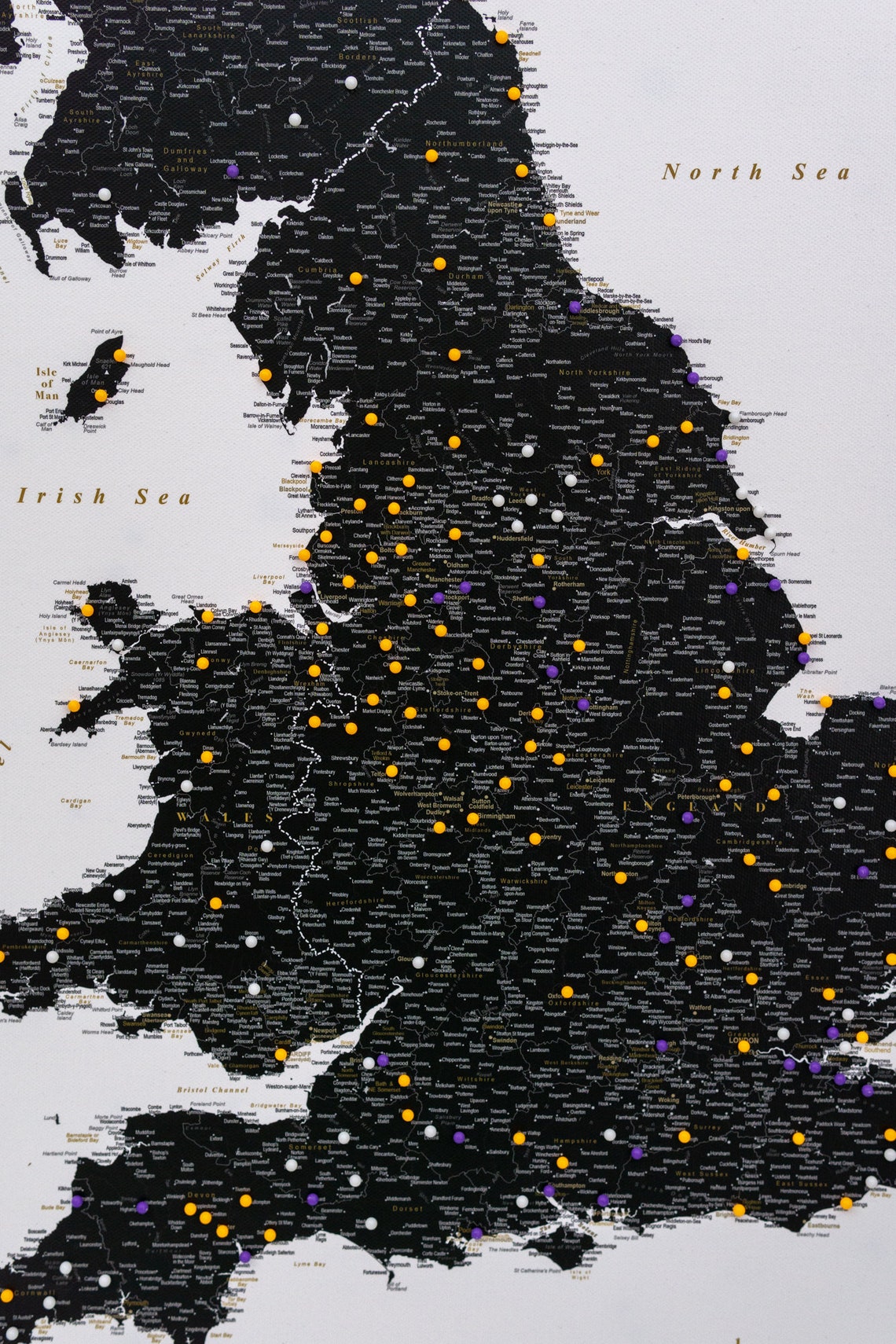Black Wall Map of the UK Push Pin UK Ireland Map Canvas - Etsy