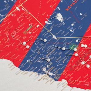 USA Flag Colored Push Pin Map, Detailed Travel Pin Board With National ...