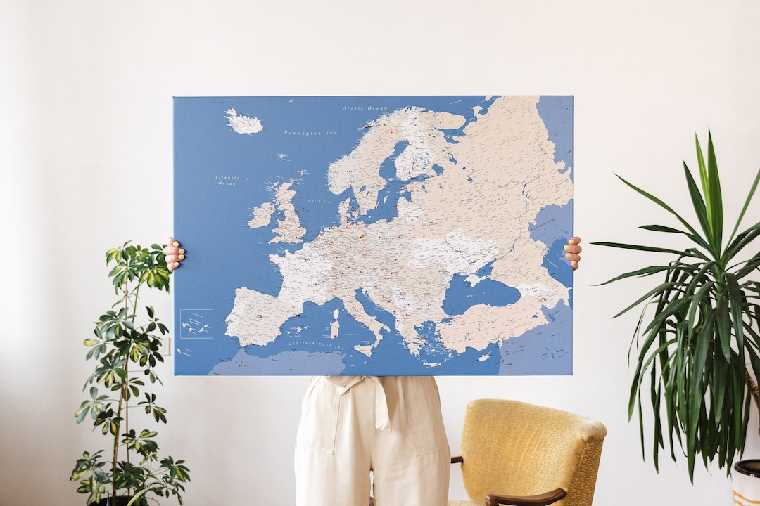 Push Pin Map of Europe, Travel Pin Board With Cities, Detailed European ...