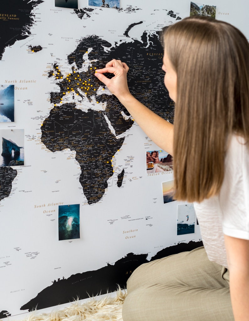 Black Push Pin World Map High Detailed Places I Have Been | Etsy