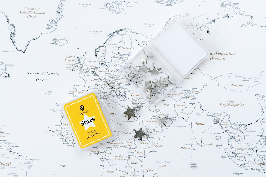 Silver Stars Map Push Pins - Tacks With Stainless Point - Marking Pins ...