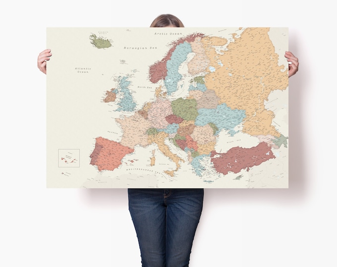 Europe Map - Political - Peel & Stick Removable Wall Decal - Etsy Canada