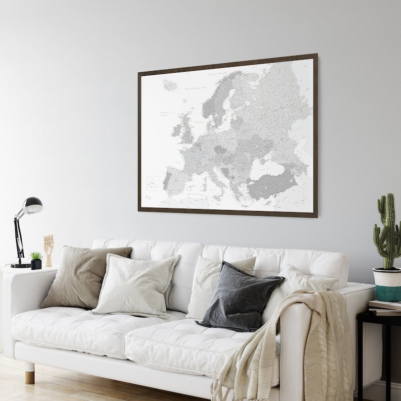 Large Grey Europe Map Canvas Print - High Detailed Accurate Europe Map ...