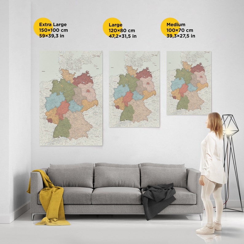 Colorful Germany Map Poster With Cities, Large Detailed Wall Art With ...
