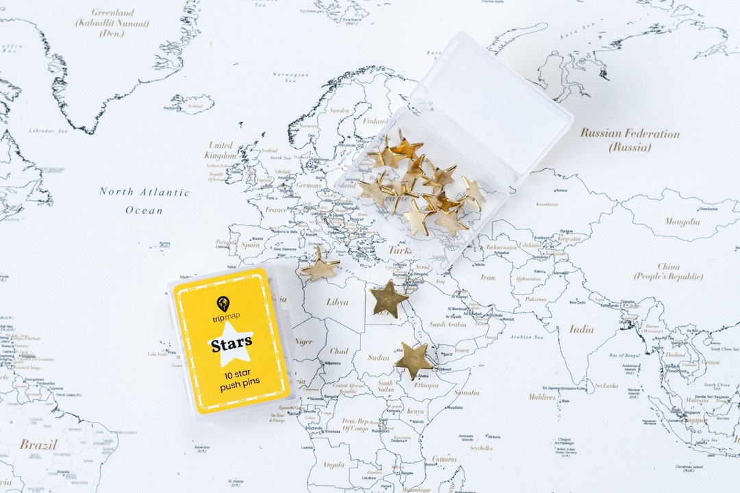 Gold Stars Map Push Pins - Tacks With Stainless Point - Marking Pins ...