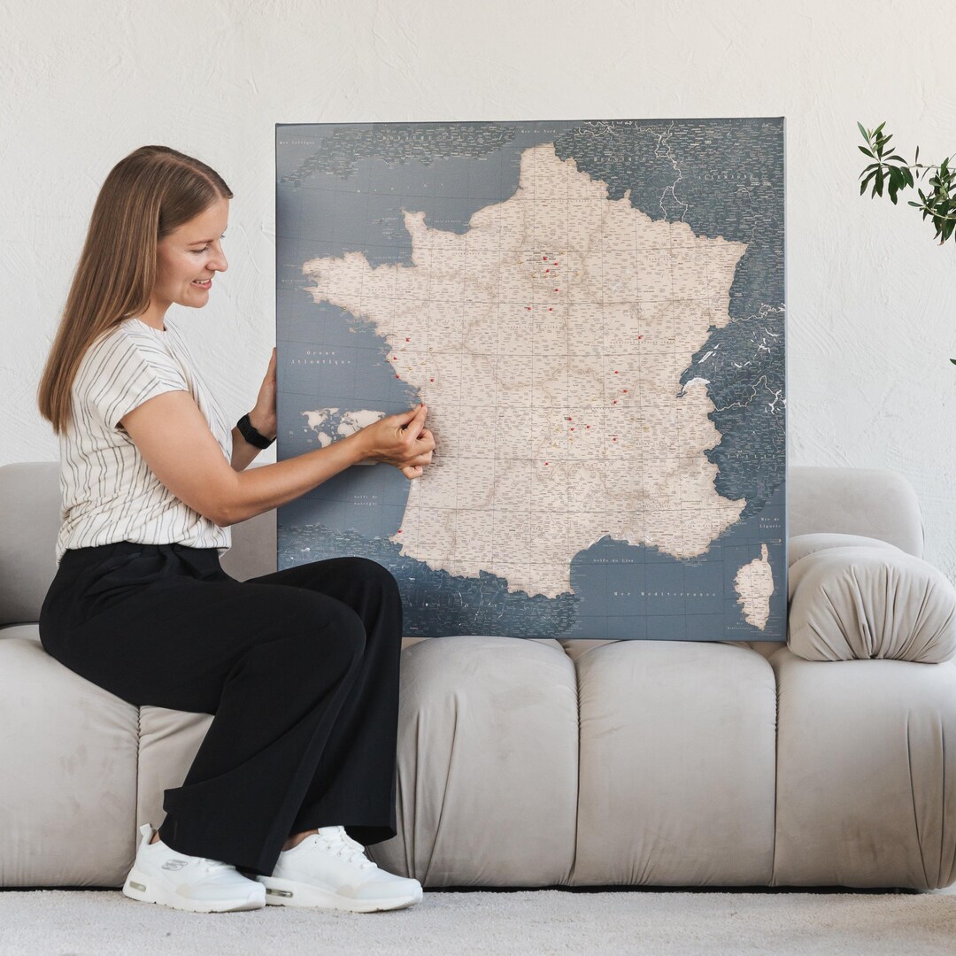 Map of France on Canvas, Places We Have Been Wall Art, Pin Board to ...