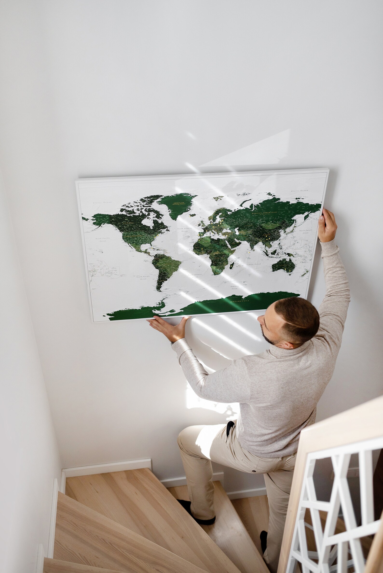 Green Push Pin World Map Detailed Travel Map Pin Board - Etsy