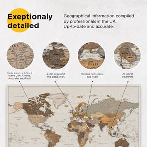 Push Pin World Map to Mark Places You've Been, Travel Tracker Canvas ...