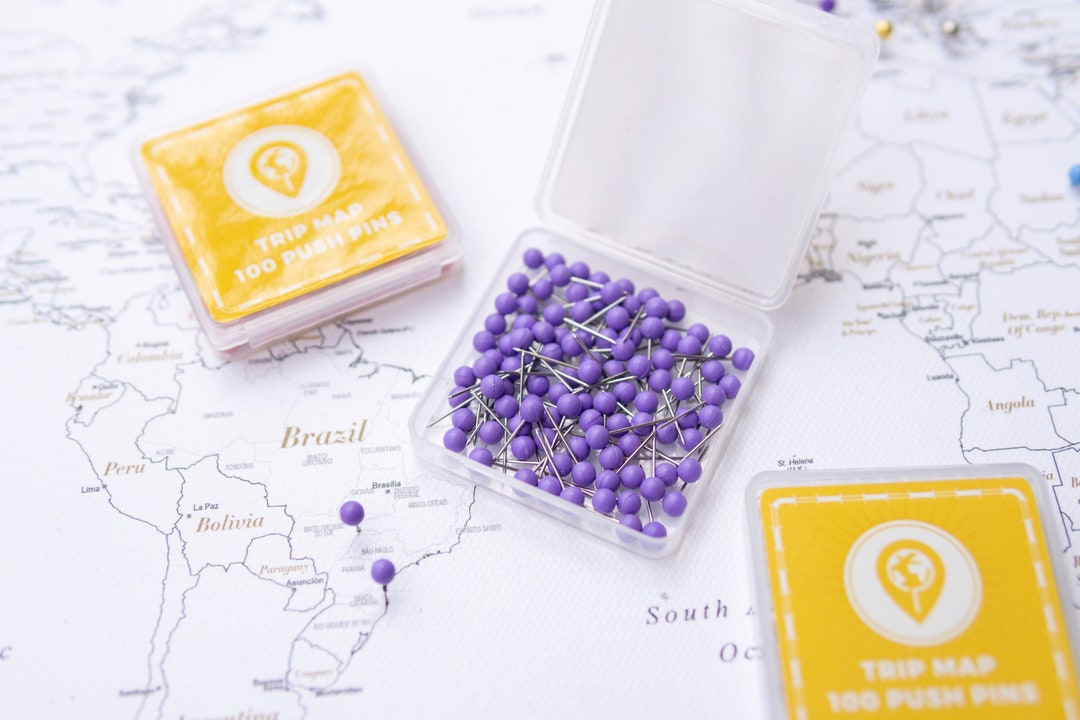 Map Push Pins Purple - Round Head Tacks With Stainless Point - Matte ...
