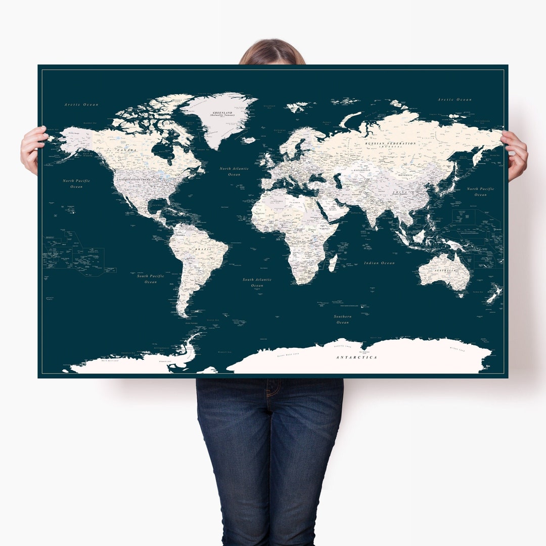 Personalized World Map Poster - Big Wall Travel Map Print - Detailed ...