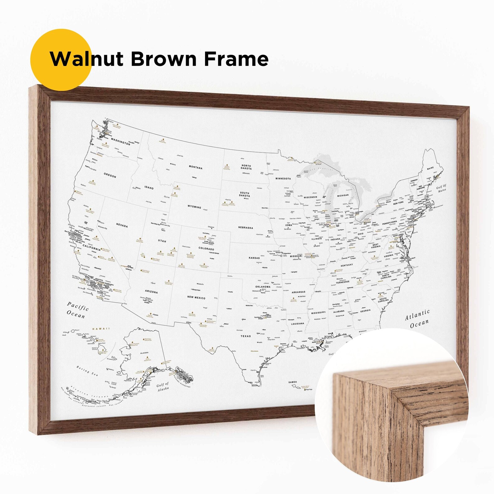 Small Push Pin US Travel Map With Pins, USA States and National Parks ...