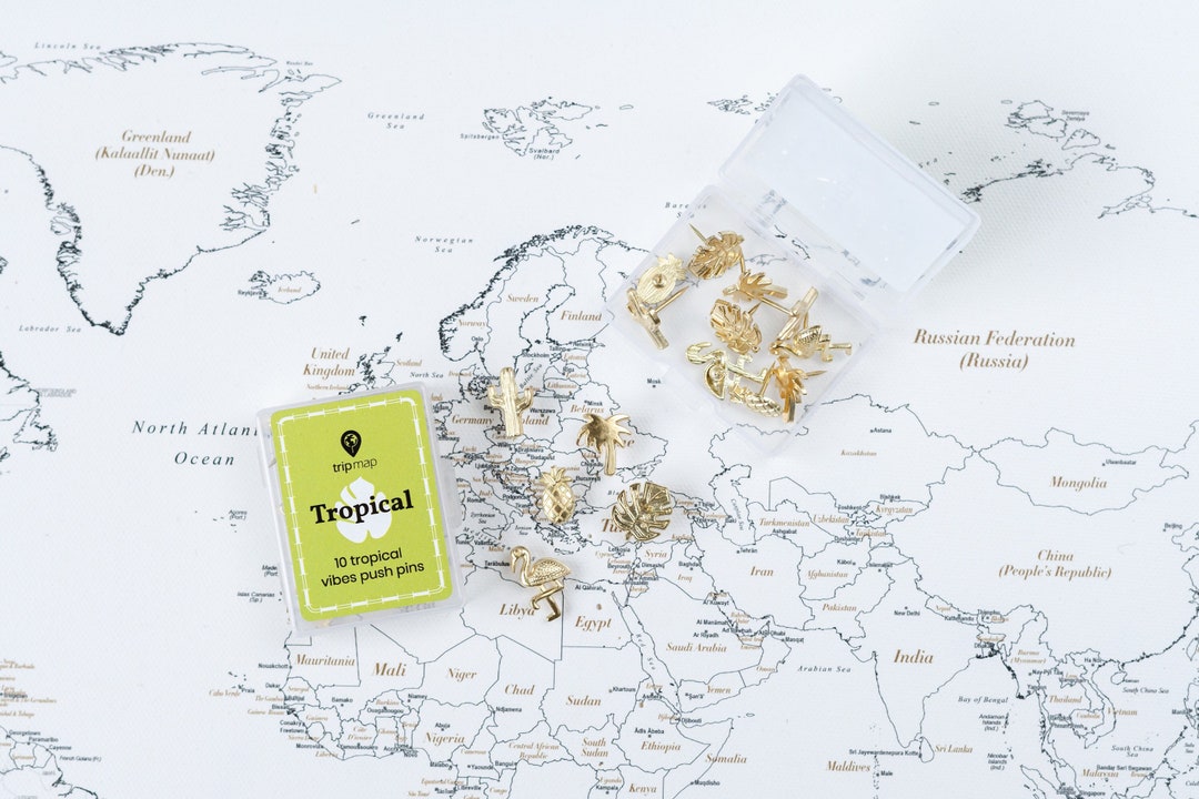 Gold Tropical Map Push Pins - Puntine con punta in acciaio inossidabile ...