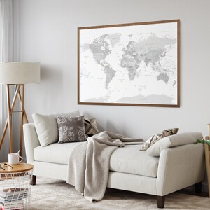 Large Grey World Map Canvas Print - High Detailed Accurate World Map ...