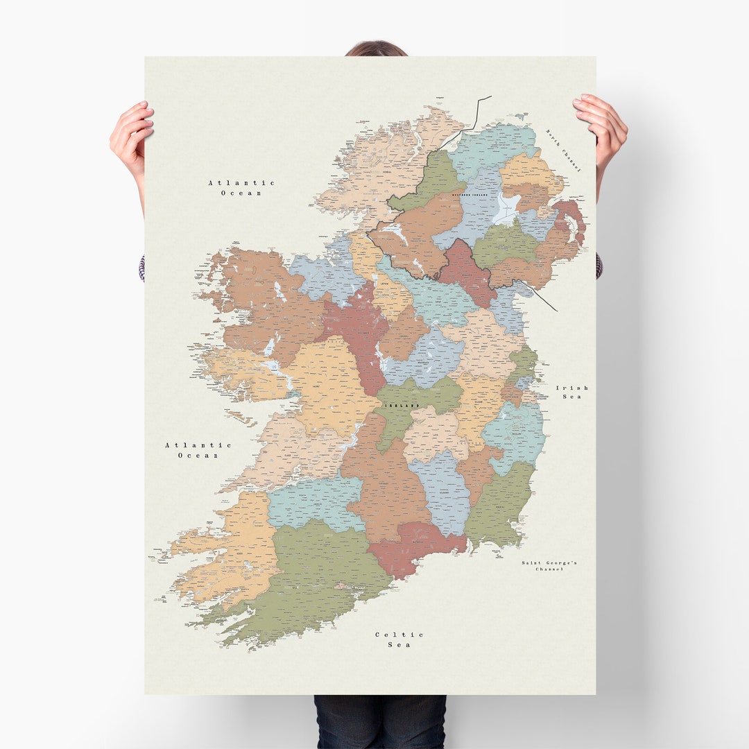 Ireland Travel Map Poster Colorful, Detailed Wall Map of Ireland and ...