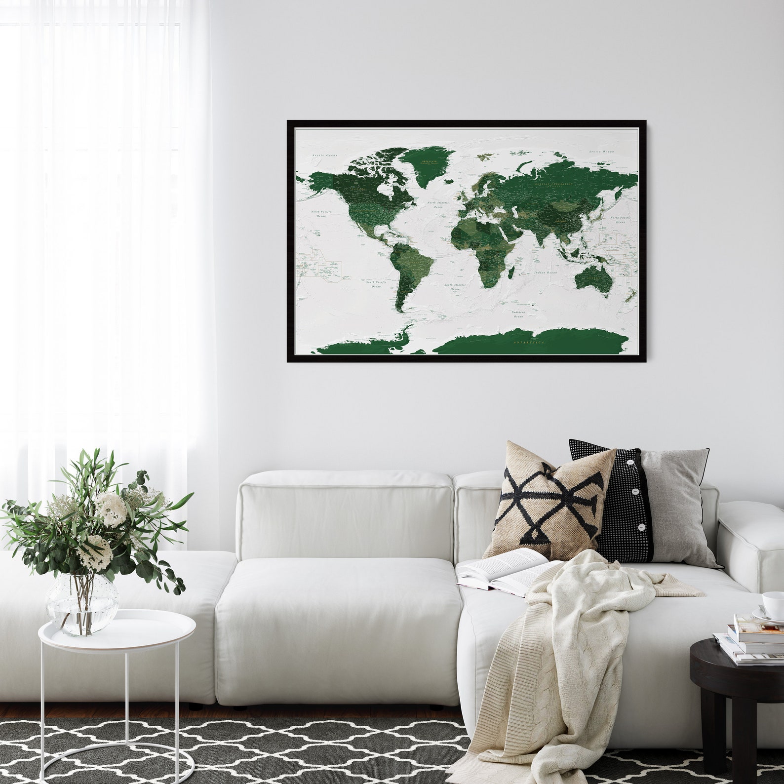 Forest Green World Map Poster - Accurate Giant Wall Map Print ...