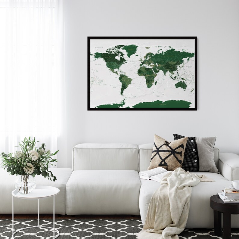Forest Green World Map Poster - Accurate Giant Wall Map Print ...
