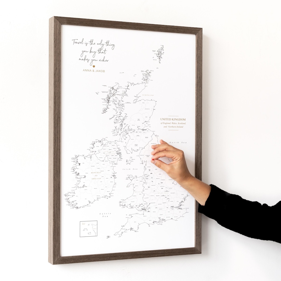 Small Push Pin UK Map, Personalized Travel Tracker to Mark Places ...