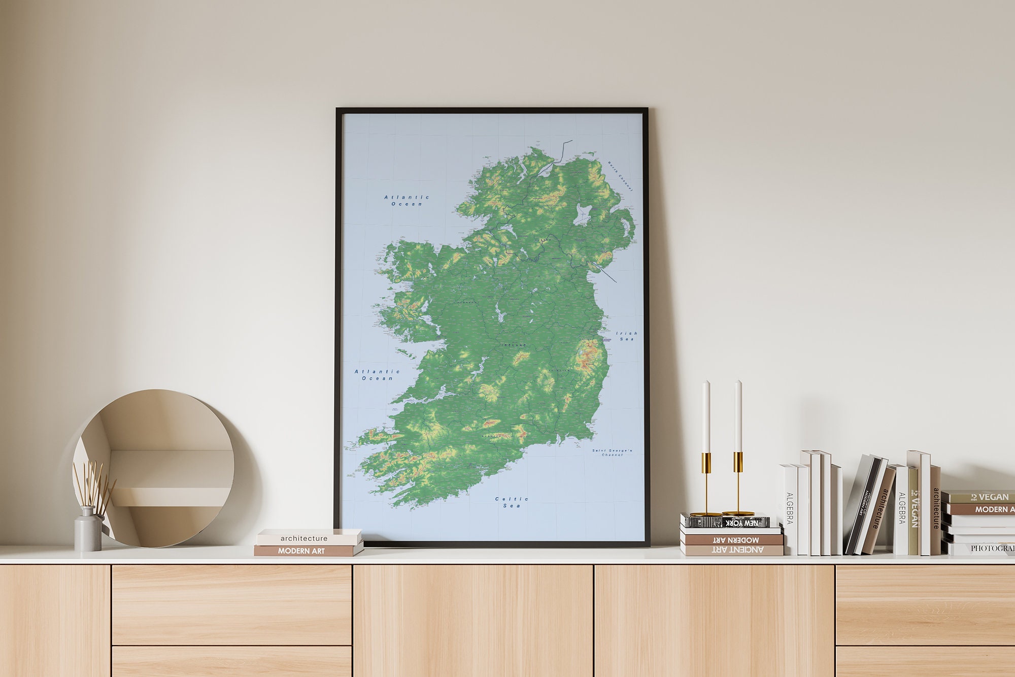Natural Map of Ireland & Northern Ireland Poster, Large Detailed Travel ...
