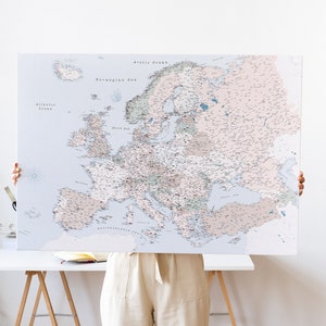 Push Pin Map of Europe With Cities, Detailed European Pin Board Canvas ...