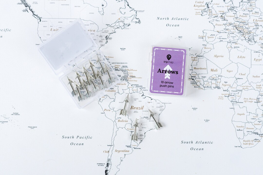 Silver Arrow Map Push Pins - Tacks With Stainless Point - Marking Pins ...