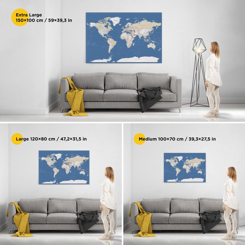 Push Pin World Map Canvas - Custom Travel Map Pin Board - Places ...