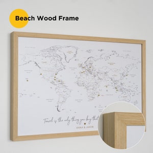 Push Pin World Map Small Framed Canvas, Places Traveled Map Wall Art ...