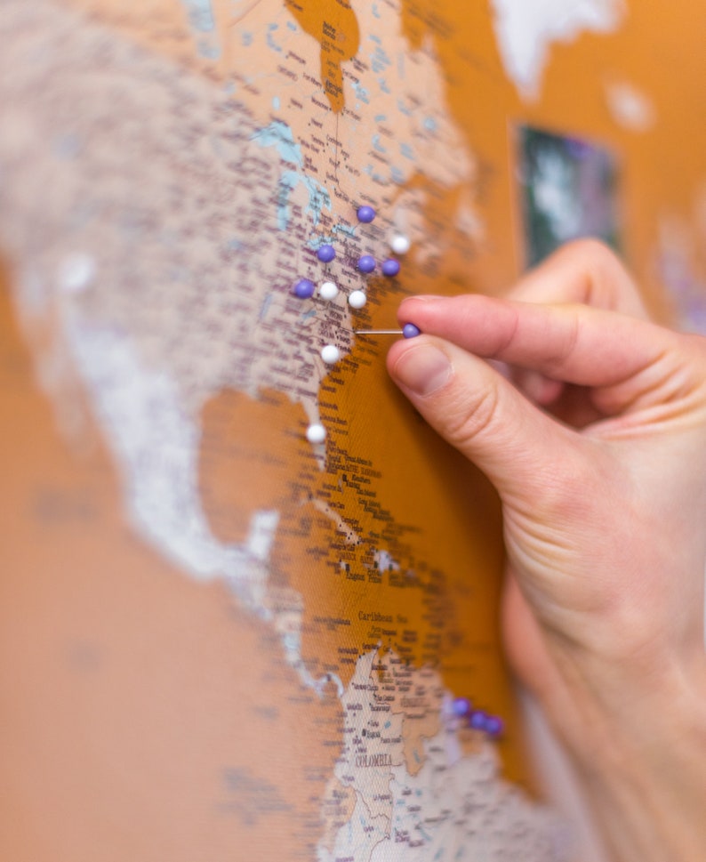 Personalized World Map With Pins Mustard Travel Pin Board | Etsy