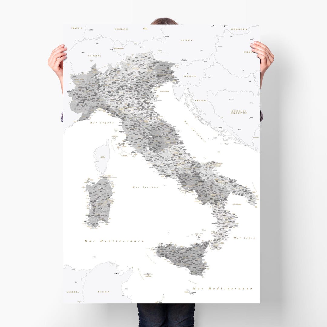 Large Italy Wall Map Poster, Detailed Map With Regions and Cities ...