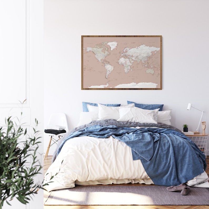 Dusty Pink World Map Poster Accurate Big Wall Map Print - Etsy