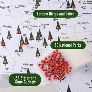 USA National Park Push Pin Map, Pin Board Checklist of 63 Parks, Places ...