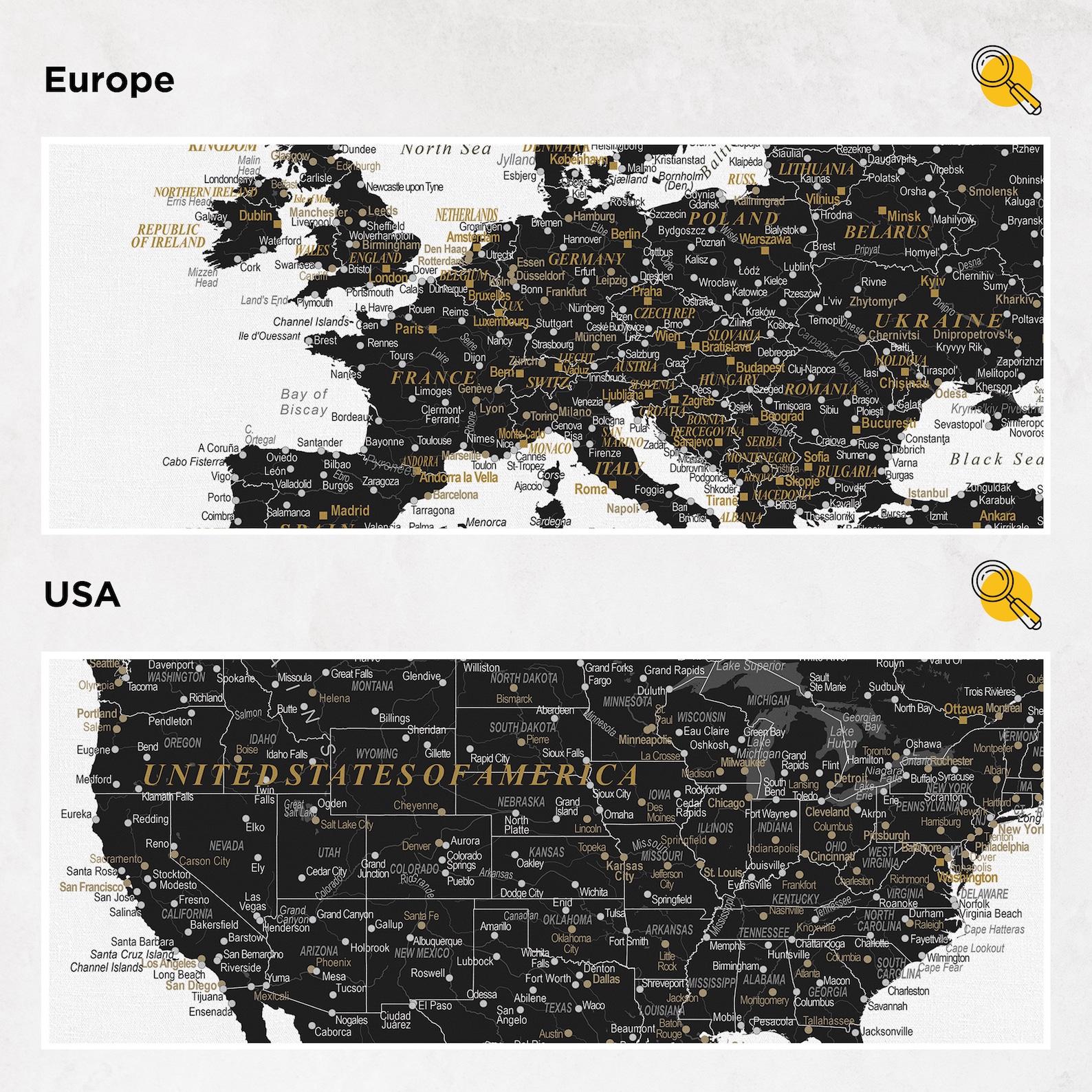 Large Black and White World Map Poster - Detailed Accurate World Atlas ...