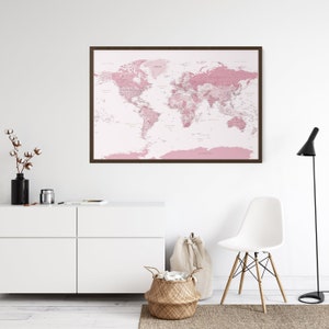 Pink World Map Poster High Detailed - Personalized Travel Map - High ...