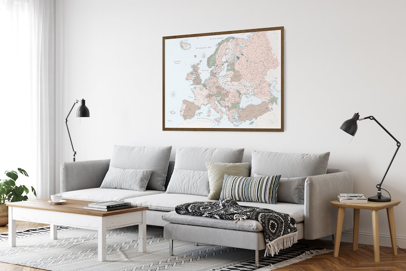 Retro Europe Poster Detailed Map of Europe Continent With - Etsy