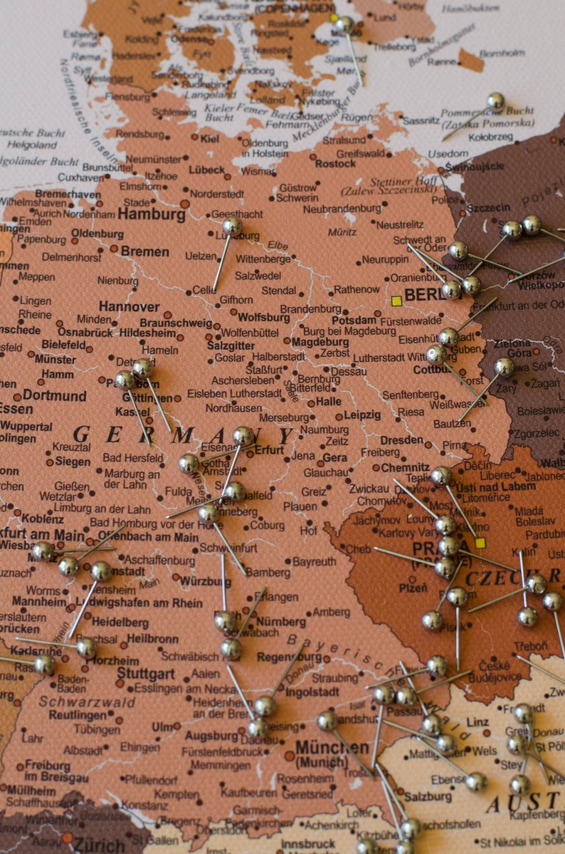 Large Europe Wall Map Brown Push Pin Europe Map Canvas - Etsy