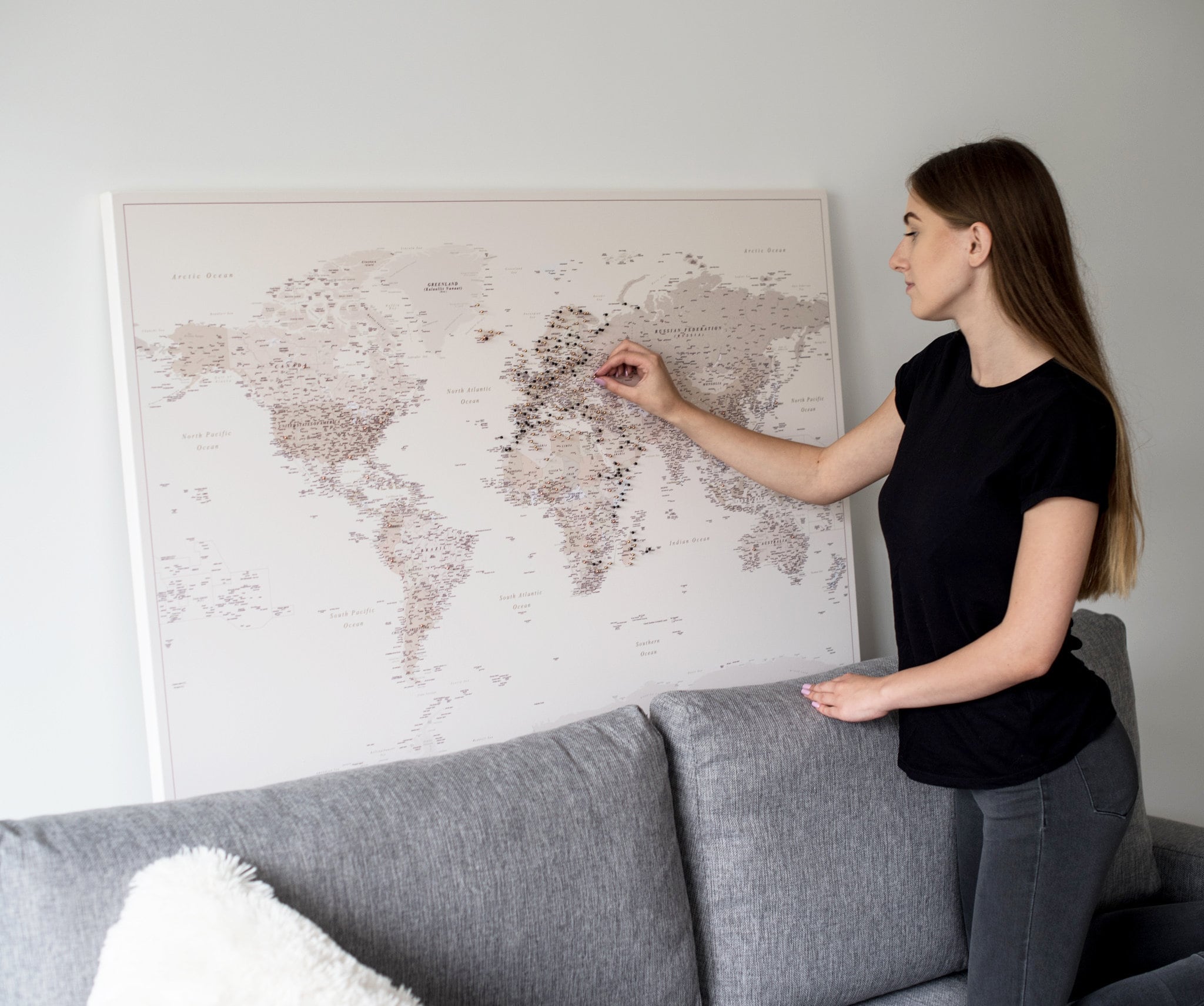 Push Pin World Map Detailed Travel Pin Board Places - Etsy Canada