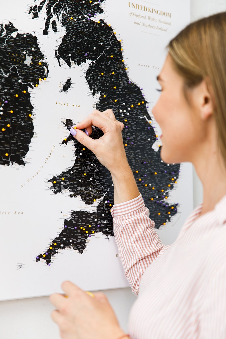 Black Wall Map of the UK Push Pin UK Ireland Map Canvas | Etsy