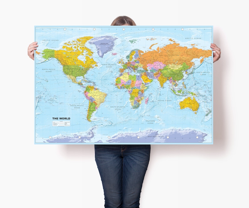 Political Accurate World Map Poster - Detailed World Map Print With ...