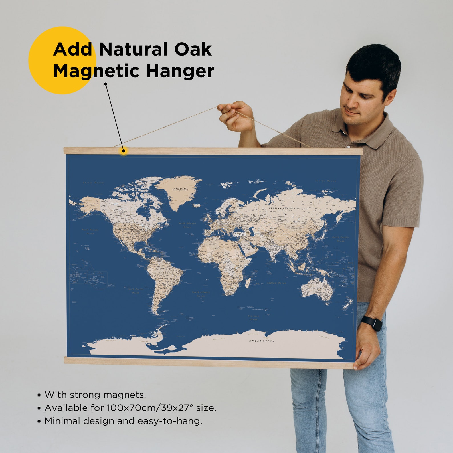 Dark Blue World Map Poster - Detailed Accurate Travel Map Print - Wall ...